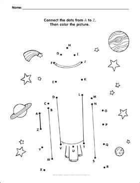 Alphabet Connect The Dots Letters A Z Spaceship Printable