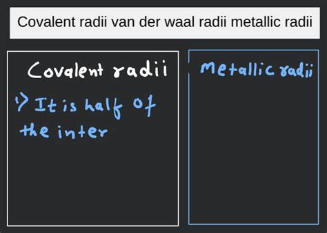 Covalent Radii Van Der Waal Radii Metallic Radii Filo