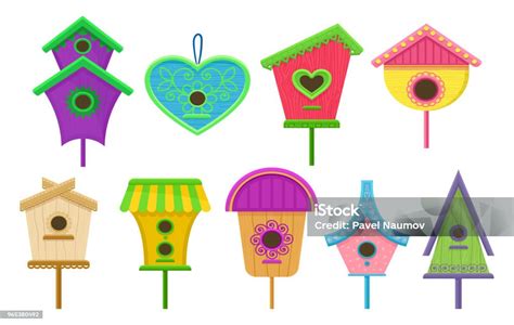 다채로운 새의 집합입니다 중첩 새를 위한 상자입니다 포스터 엽서 또는 배너 장식 플랫 벡터 요소 0명에 대한 스톡 벡터 아트 및 기타 이미지 Istock