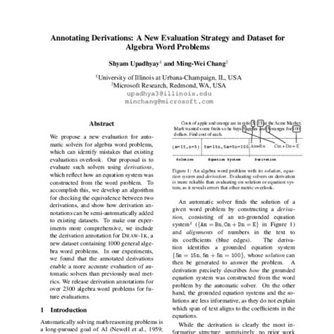 Annotating Derivations A New Evaluation Strategy And Dataset For Algebra Word Problems Acl