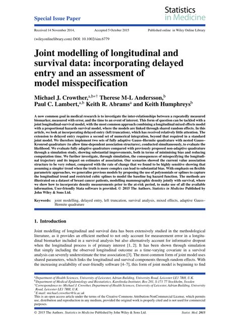 Pdf Joint Modelling Of Longitudinal And Survival Data Incorporating Delayed Entry And An