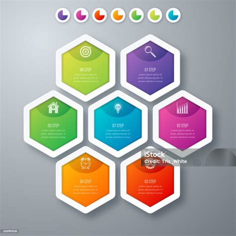 벡터 일러스트레이션 인포그래픽 7 Hexagons 0명에 대한 스톡 벡터 아트 및 기타 이미지 0명 3차원 형태 그래프 Istock
