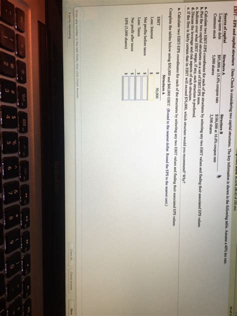 Solved Ebit Eps And Capital Structure Data Check Is