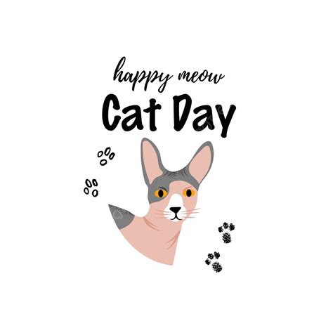 Portrait Of Sphynx Breed On A Greeting Card Celebrating Happy Meow Cat