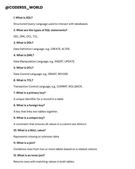 𝗖𝗼𝗱𝗶𝗻𝗴 𝗔𝗜 𝗙𝘂𝗹𝗹𝗦𝘁𝗮𝗰𝗸 👨‍💻 𝟯𝟬𝟬𝗞🎯 100 Sql Interview Qa 📚 Follow Coderssworld For More New