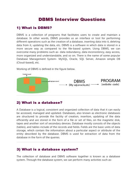 Dbms Interview Questions Pdf Databases Relational Database