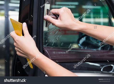 Car Window Tinting Series Installing Car Stock Photo
