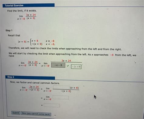 Solved Tutorial Exercise Find The Limit If It Exists 3x