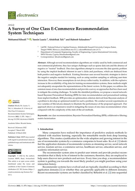 Pdf A Survey Of One Class E Commerce Recommendation System Techniques