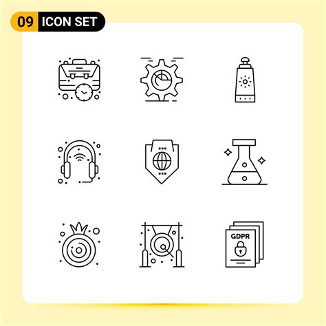 Modern Set Of 9 Outlines Pictograph Of Set Head Chart Gadget Sunscreen