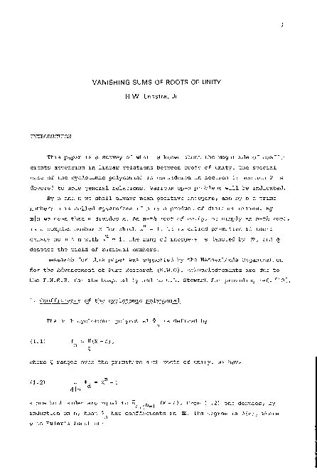 Pdf Vanishing Sums Of Roots Of Unity