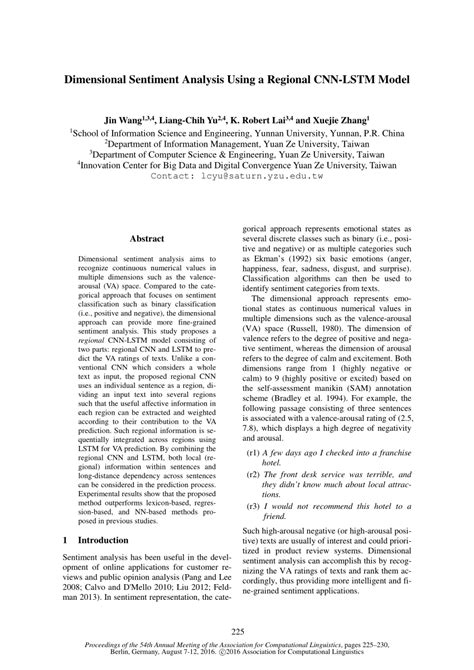 Pdf Dimensional Sentiment Analysis Using A Regional Cnn Lstm Model