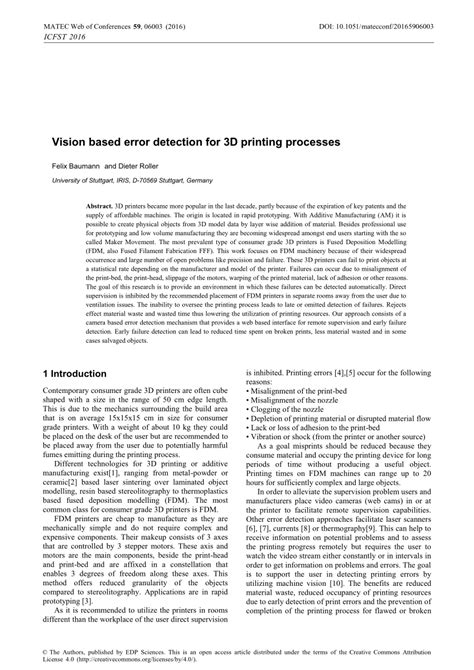 Pdf Vision Based Error Detection For 3d Printing Processes