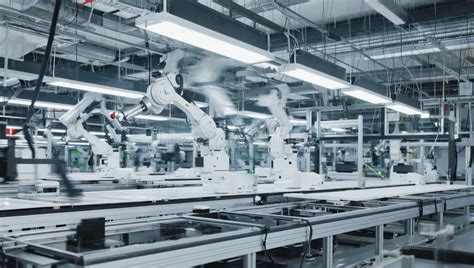 Industrial Robots Performing Assembly Tasks In A Modern Factory Stock Illustration