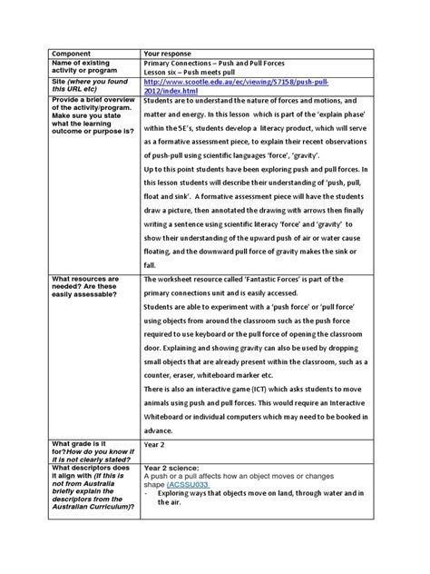 Evaluation Of Push And Pull Forces Pdf Educational Technology Force