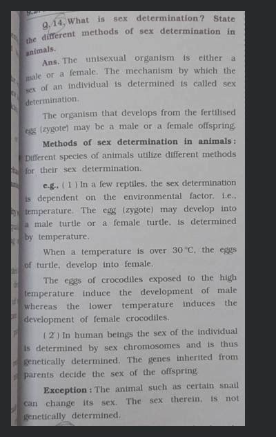 9 14 What Is Sex Determination State The Different Methods Of Sex Dete