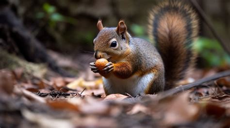 숲에서 오렌지를 먹는 다람쥐 가을 런던의 한 공원에 나타난 도토리를 양손으로 먹고 있는 귀여운 다람쥐 1부 고화질 사진 사진 설치류 배경 일러스트 및 사진 무료