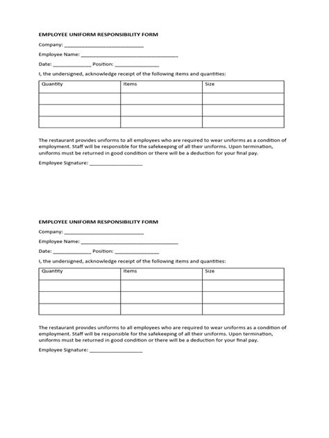 Employee Uniform Responsibility Form Pdf