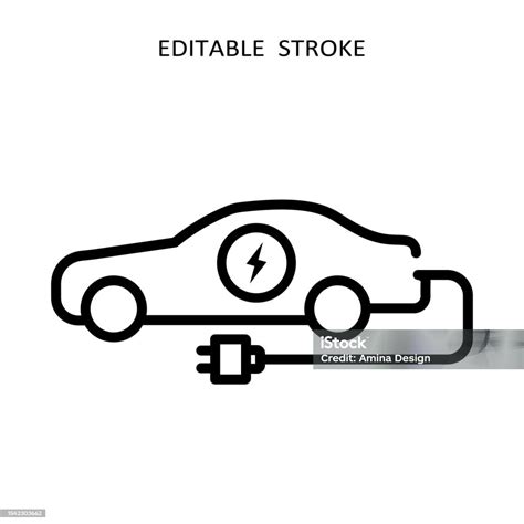 전기 자동차 아이콘입니다 하이브리드 차량 픽토그램 라인 전기 자동차 검은색에 대한 스톡 벡터 아트 및 기타 이미지 검은색 교통수단 날씬한 Istock