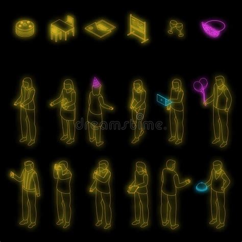 Event Management Icons Set Vector Neon Stock Vector Illustration Of