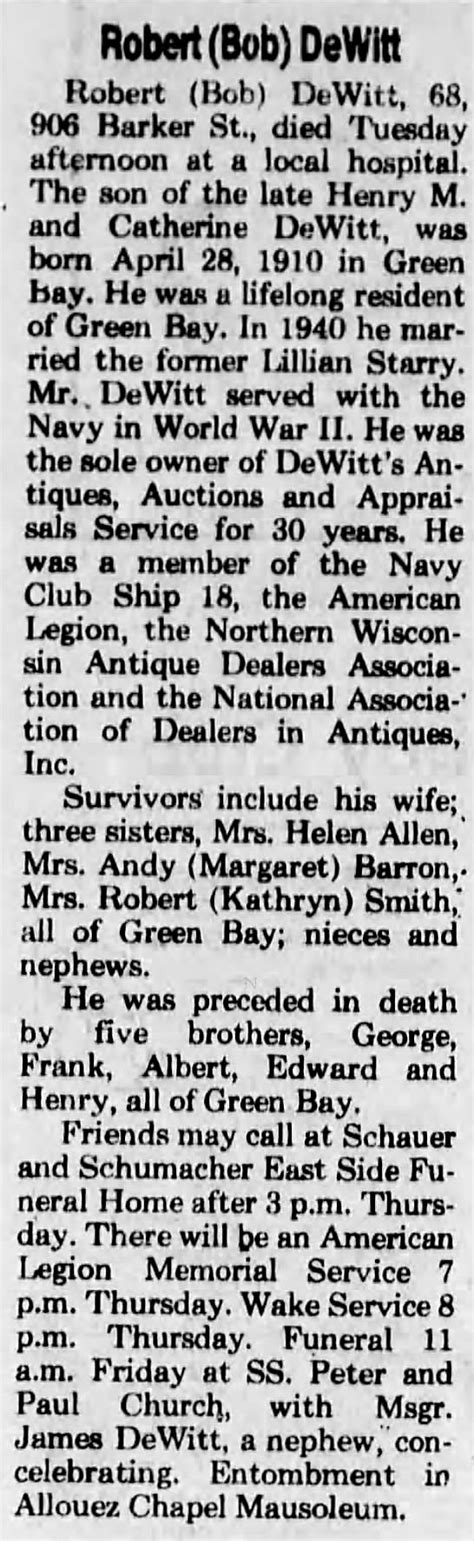 Robert M Dewitt 1910 1978 Find A Grave Memorial