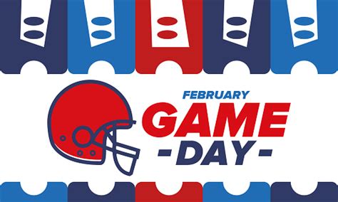 게임 데이 미식 축구 플레이 오프 미국에서 슈퍼 파티 정규 시즌 마지막 경기 프로 팀 챔피언십 미식 축구에 대한 공 스포츠 포스터 벡터 일러스트레이션 2월에 대한 스톡 벡터