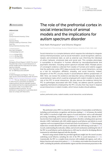 Pdf The Role Of The Prefrontal Cortex In Social Interactions Of
