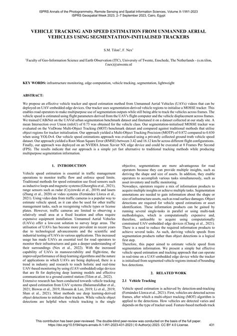 Pdf Vehicle Tracking And Speed Estimation From Unmanned Aerial