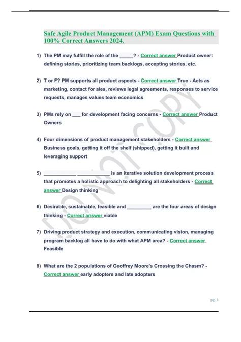 Safe Agile Product Management Apm Exam Questions With 100 Correct Answers 2024 Ati Rn