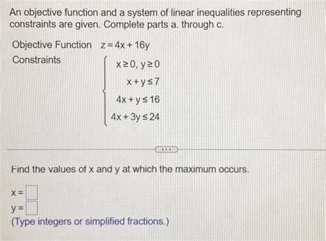 Solved An Objective Function And A System Of Linear