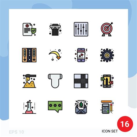 16 Thematic Vector Flat Color Filled Lines And Editable Symbols Of File Folder Archive Devices
