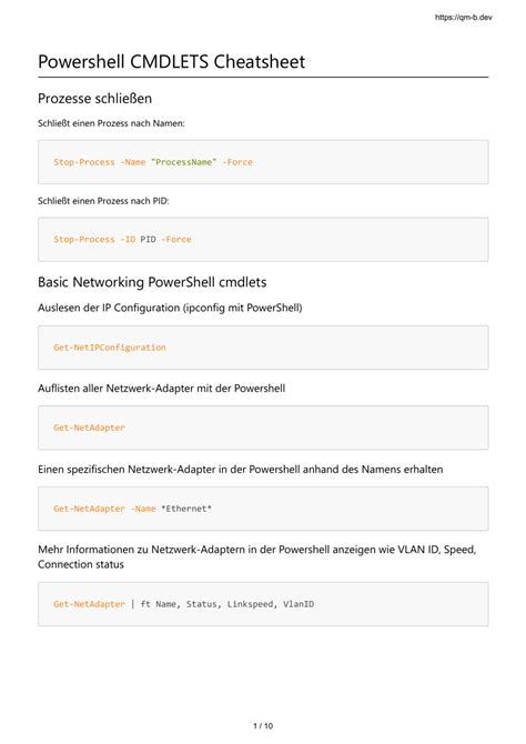 Powershell Cmdlets Cheatsheet Download Printable Pdf German