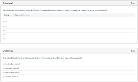 solved question 1 3 pts if the following statement throws a
