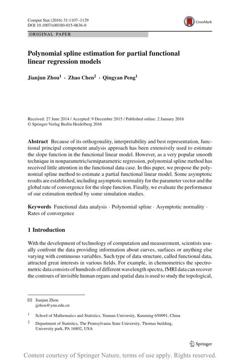 Polynomial Spline Estimation For Partial Functional Linear Regression Models Request Pdf