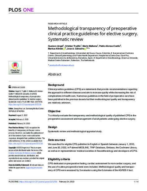 Pdf Methodological Transparency Of Preoperative Clinical Practice Guidelines For Elective