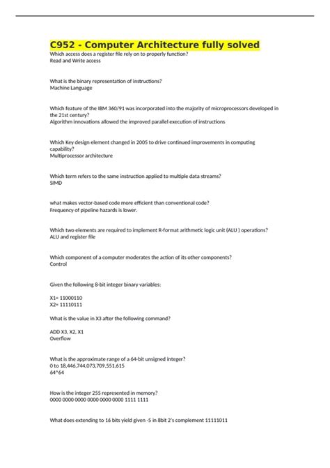 C952 Computer Architecture Fully Solved Wgu C173 Stuvia Us