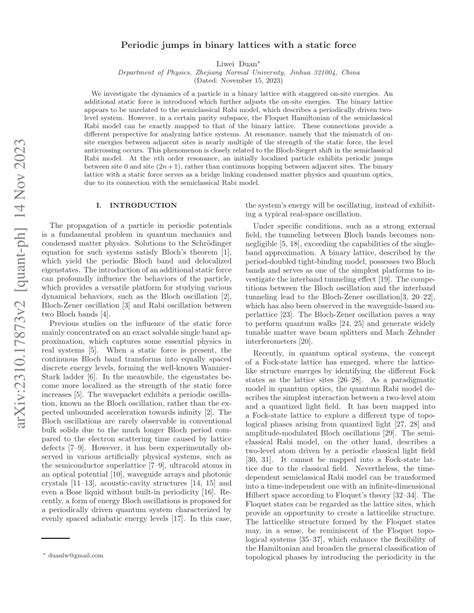 Pdf Periodic Jumps In Binary Lattices With A Static Force