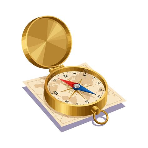 Gold Compass With Map Navigation Tool For Travel And Exploration Vector Illustration Stock