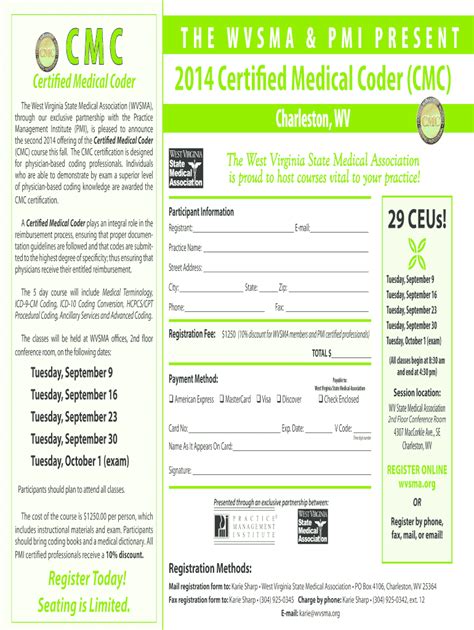 Fillable Online 2014 Certified Medical Coder Cmc Charleston Wv