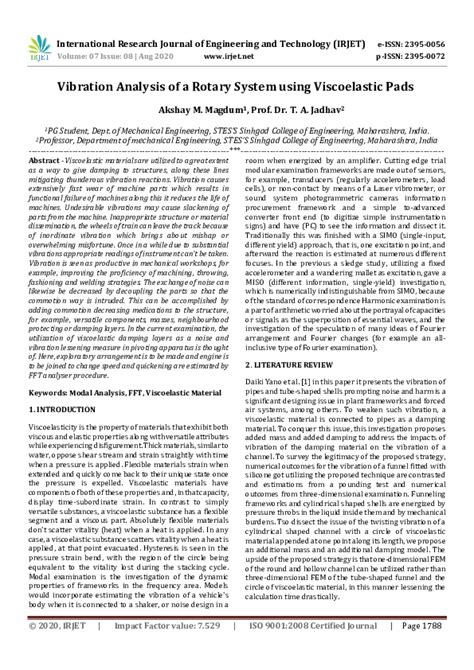Pdf Irjet Vibration Analysis Of A Rotary System Using Viscoelastic Pads