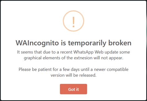 new whatsapp update just broke the extension · issue 110 · tomer8007