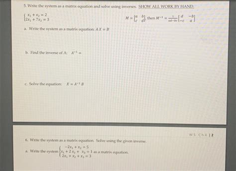 solved 5 write the system as a matrix equation and solve