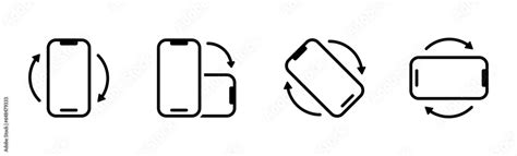 Rotate Mobile Phone Icon Set In Line Style Device Rotation With Arrow