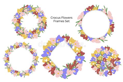 Romantic Hand Drawn Crocus Flowers Wreaths Set Floral Frames Stock Vector Illustration Of