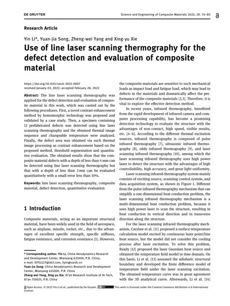 Pdf Use Of Line Laser Scanning Thermography For The Defect Detection And Evaluation Of