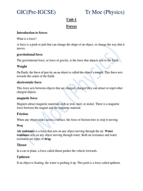 Unit 1 Summary Notes Download Free Pdf Force Weight