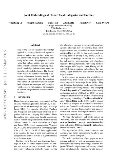 Pdf Joint Embeddings Of Hierarchical Categories And Entities