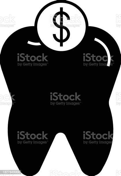 치과 치료 비용 및 절약 개념 치아 와 달러 동전 벡터 글리프 아이콘 디자인 구강 위생 기호 내도 론술 기호 치과 및 치열 교정 주식 일러스트 개념에 대한 스톡 벡터 아트