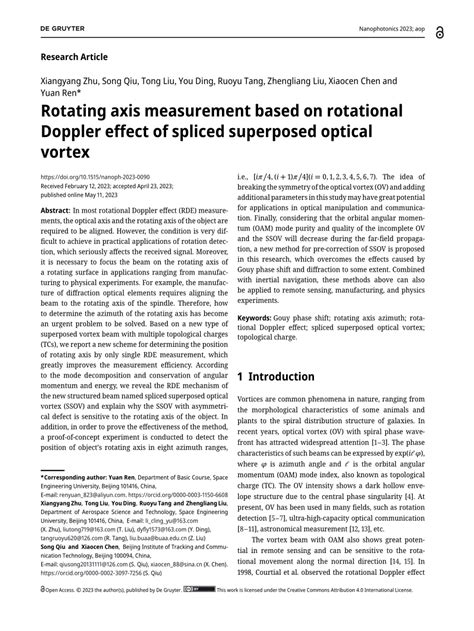 Pdf Rotating Axis Measurement Based On Rotational Doppler Effect Of Spliced Superposed Optical