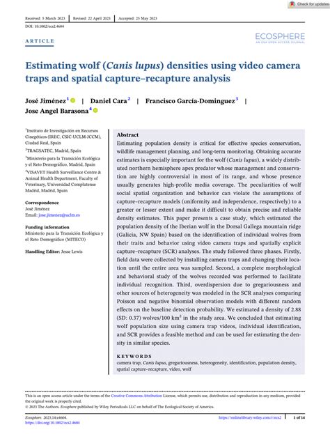Pdf Estimating Wolf Canis Lupus Densities Using Video Camera Traps And Spatial Capture